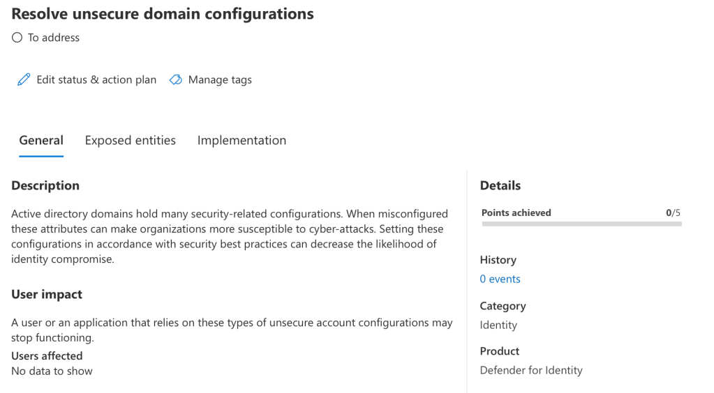 Microsoft Defender for Identity Recommended Actions: Resolve Unsecure ...
