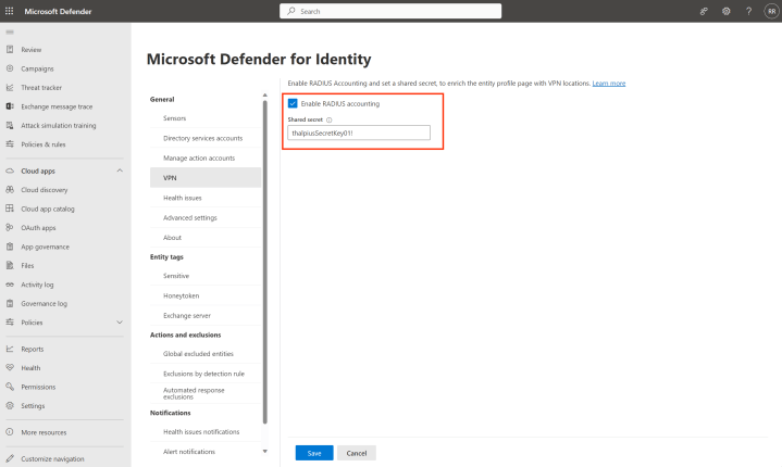 Microsoft Defender for Identity Recommended Actions: Configure VPN ...